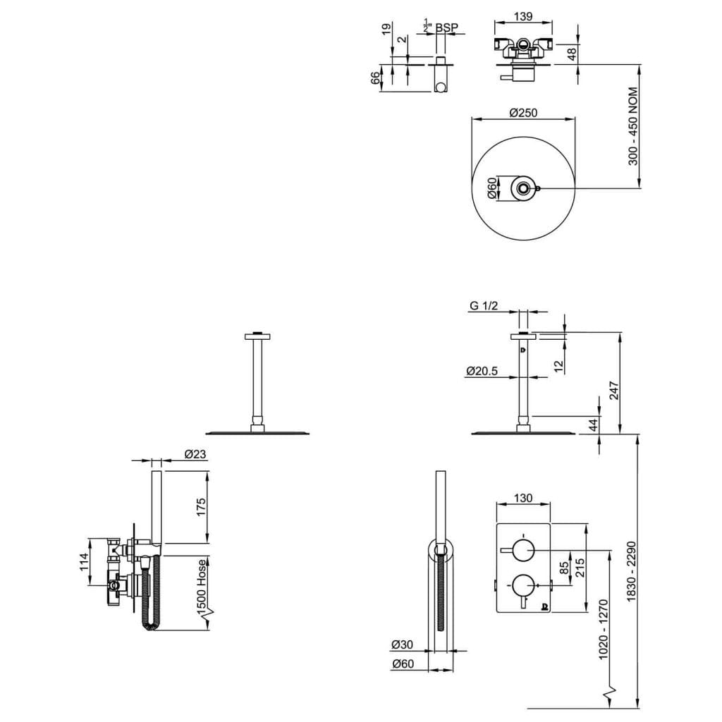 Dolphin Shower Set with Ceiling Mounted Head and Handheld DB3901 ...