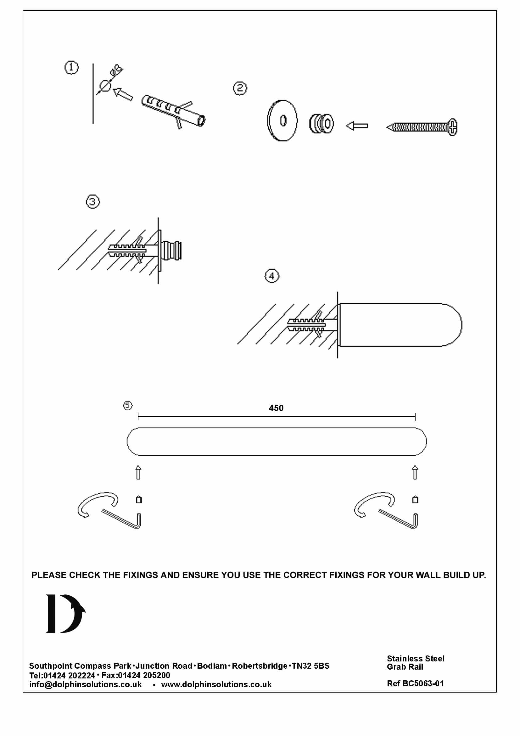Dolphin Roseless Stainless Steel Grab Rail 32mm BC5063-02 / BC5063-04 ...
